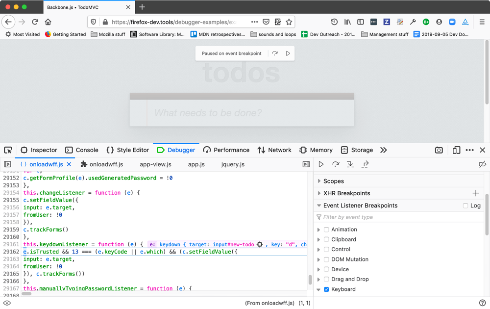 Set Event Listener Breakpoints Firefox Source Docs Documentation